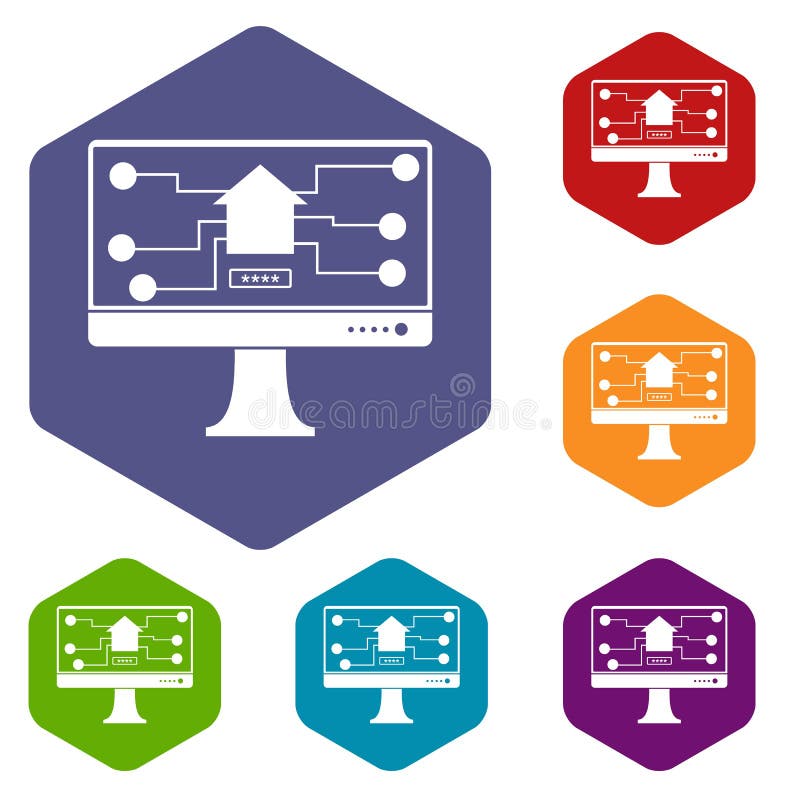 Monitor Chip Icons Set Hexagon Stock Vector - Illustration of flat ...