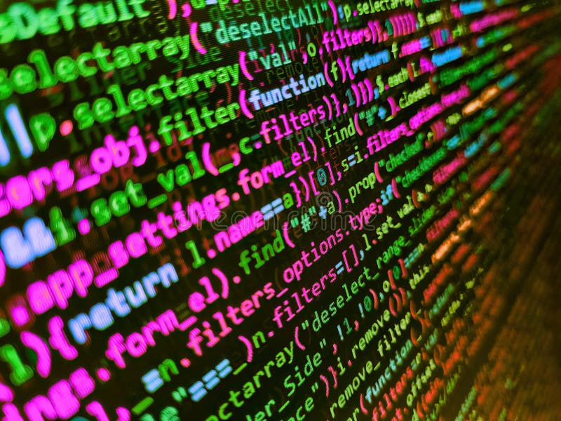 Monitor Closeup of Function Source Code. Software Abstract Background. Concept Screen of ...