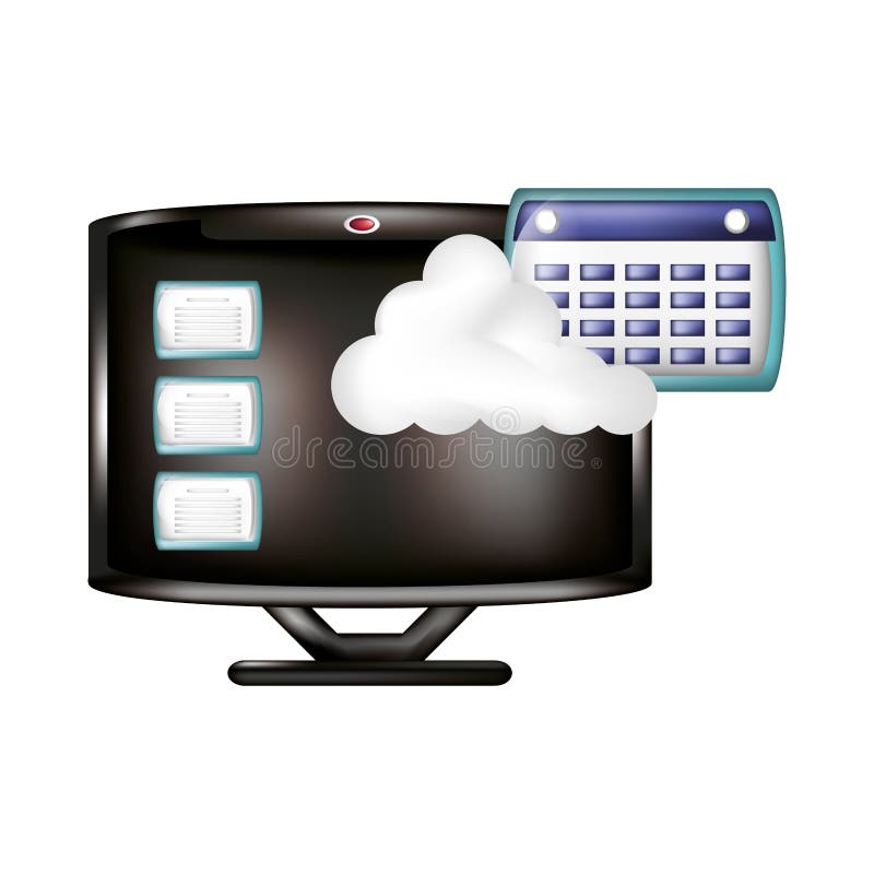 Monitor with Cloud Computing and Calendar Stock Vector - Illustration ...
