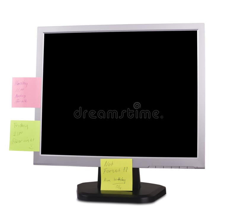 Monitor com post-its foto de stock. Imagem de objetos - 43427876