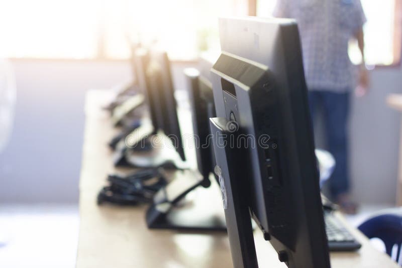 Monitor and Computer in Class Room. Stock Image - Image of office ...