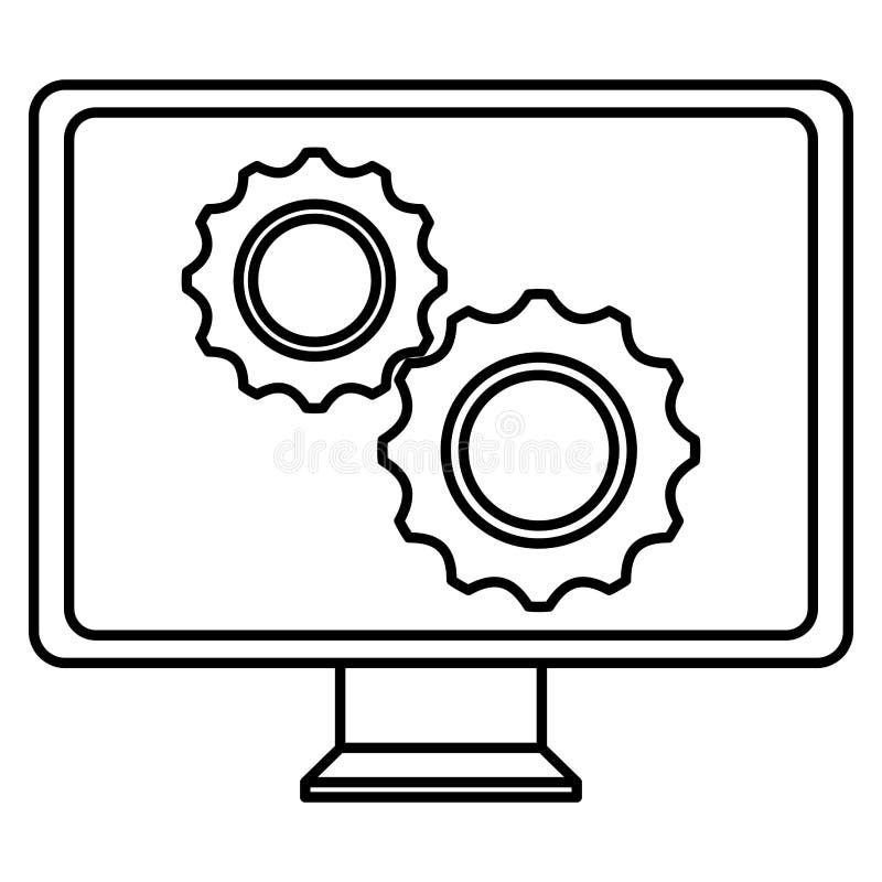 Monitor Computer with Gears Stock Illustration - Illustration of ...