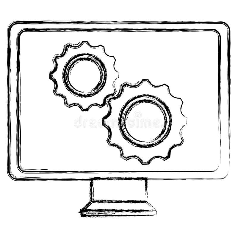 Monitor Computer with Gears Stock Illustration - Illustration of vector ...