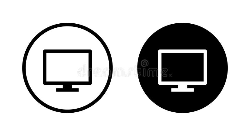 Monitor Computer Icon on Black Circle. Display Pc Desktop Sign Symbol ...