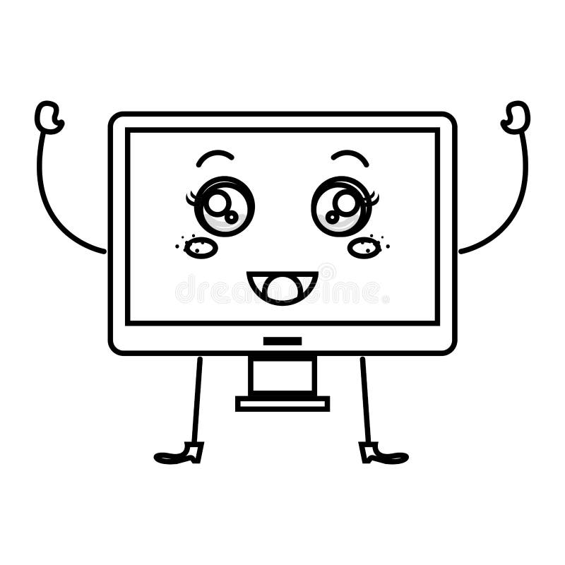 Monitor Computer Kawaii Character Stock Illustration - Illustration of ...