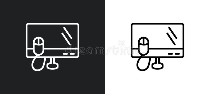 Monitor and Computer Mouse Outline Icon in White and Black Colors ...
