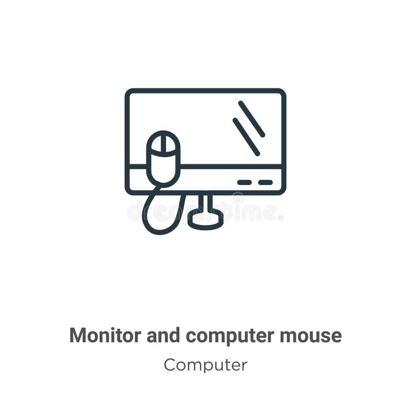 Monitor and Computer Mouse Outline Vector Icon. Thin Line Black Monitor ...