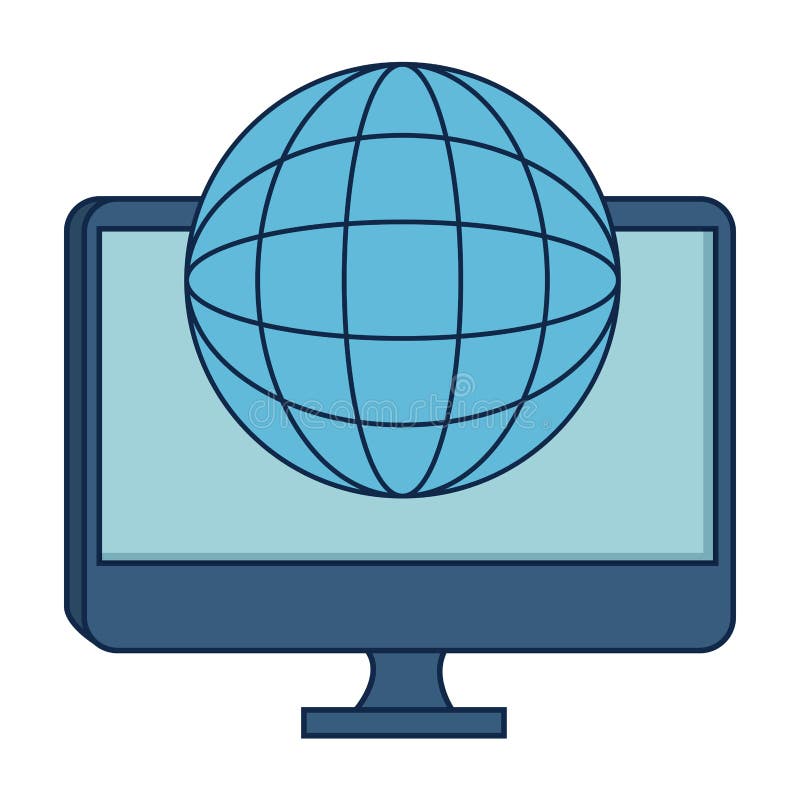Monitor Computer with Planet Stock Illustration - Illustration of ...