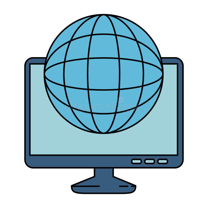 Monitor Computer with Planet Stock Illustration - Illustration of ...