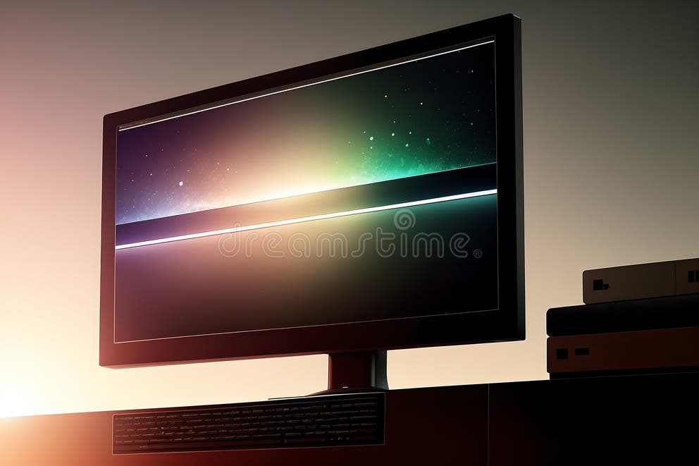 Monitor on computer table stock illustration. Illustration of table ...