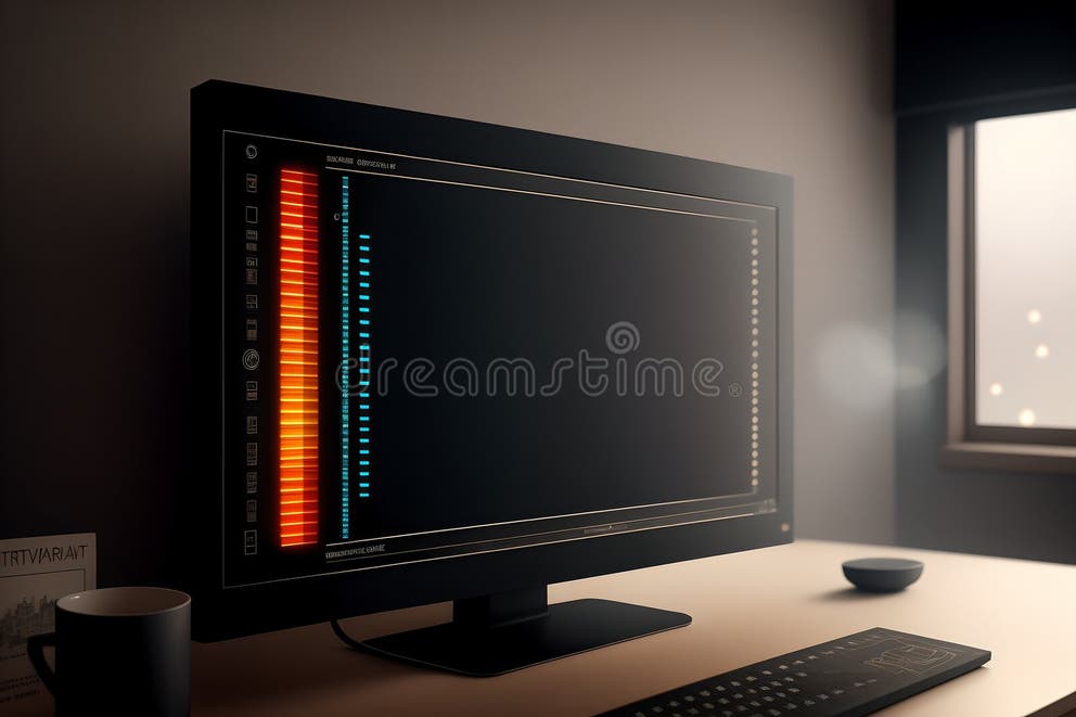 Monitor on computer table stock illustration. Illustration of wall ...