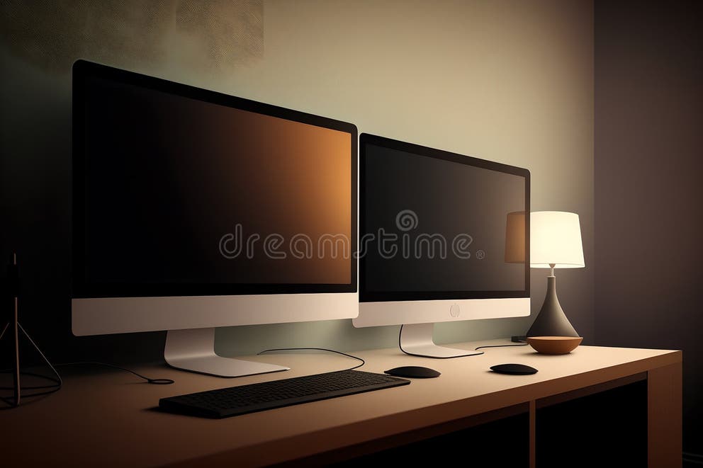 Monitor on computer table stock illustration. Illustration of table ...