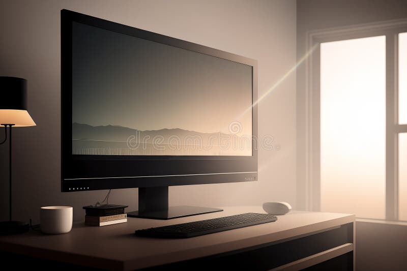 Monitor on computer table stock illustration. Illustration of brand ...