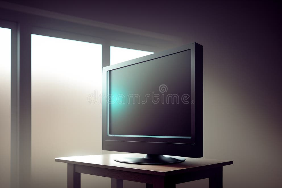 Monitor on computer table stock illustration. Illustration of home ...