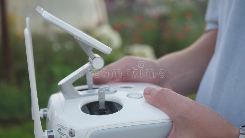Monitor and Control Panel Drone. Man Using a Control Panel Drone. Close ...