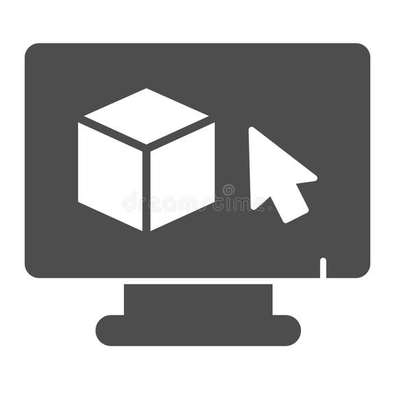 Monitor with 3D Square and Cursor Pointer Solid Icon, Architect Studio ...