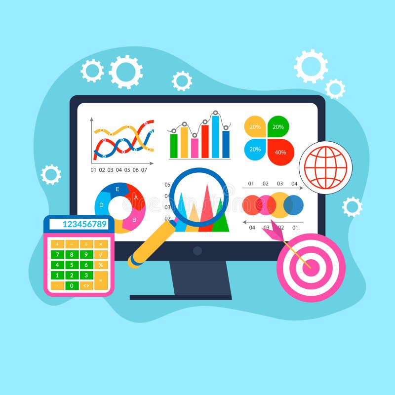 Monitor with Data Chart Company Profile, Info Graphic Elements Graph ...
