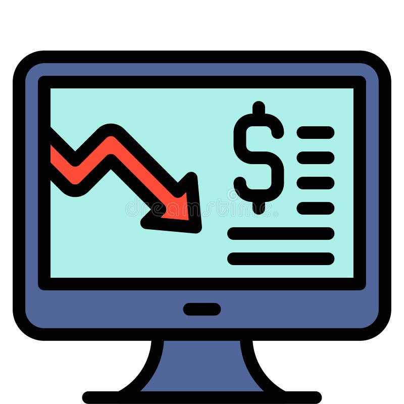 Monitor with Decrease Arrow Icon, Bankruptcy Related Vector Stock Vector - Illustration of ...