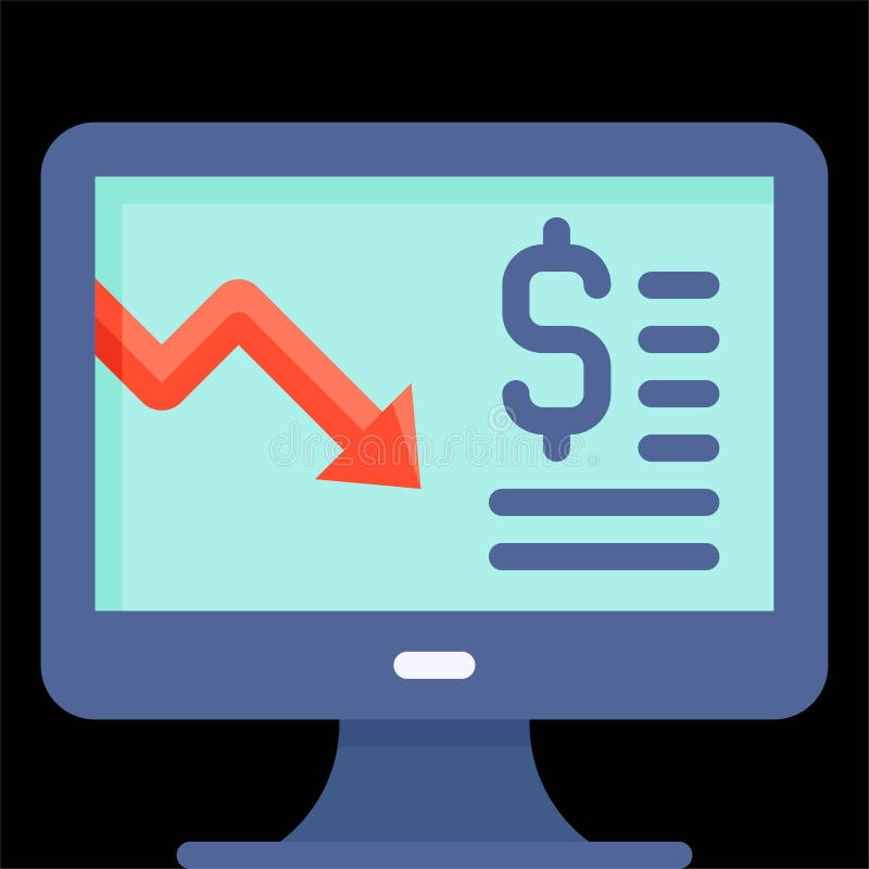 Monitor with Decrease Arrow Icon, Bankruptcy Related Vector Stock Vector - Illustration of debt ...