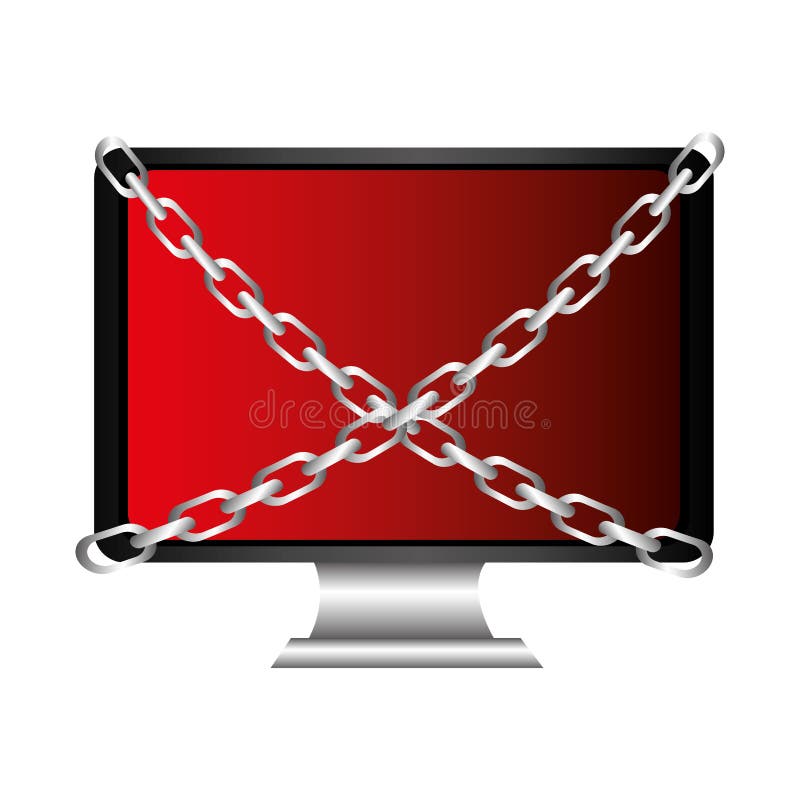 Monitor Desktop Computer with Security System Stock Illustration ...