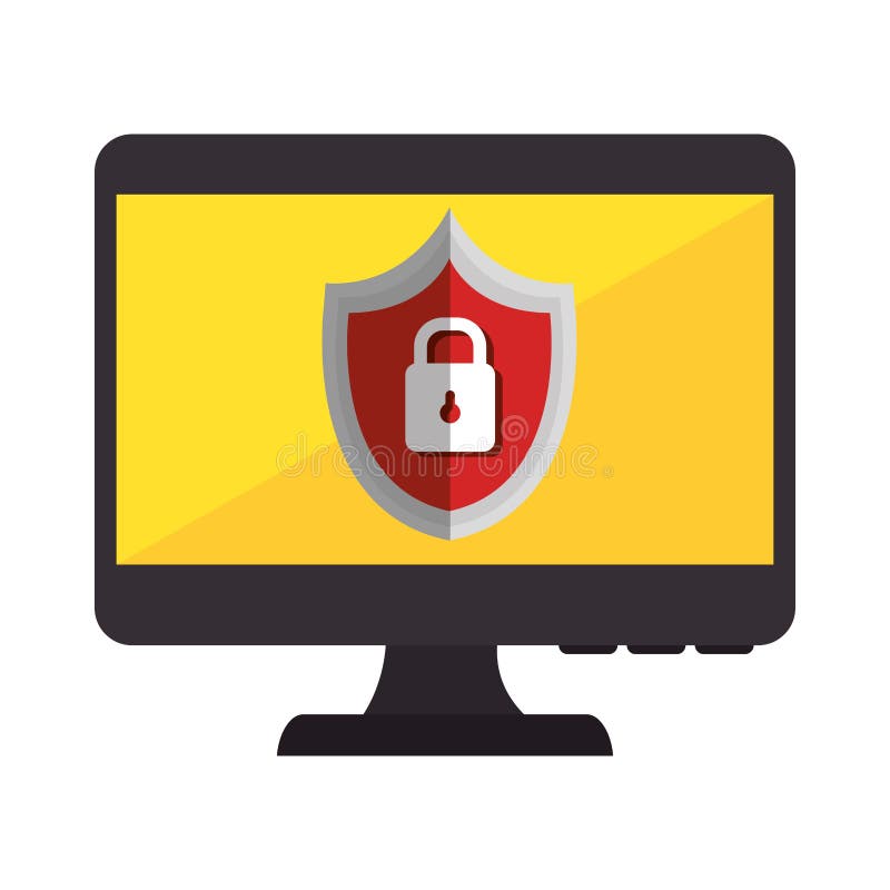 Monitor Desktop Computer with Security System Stock Illustration ...