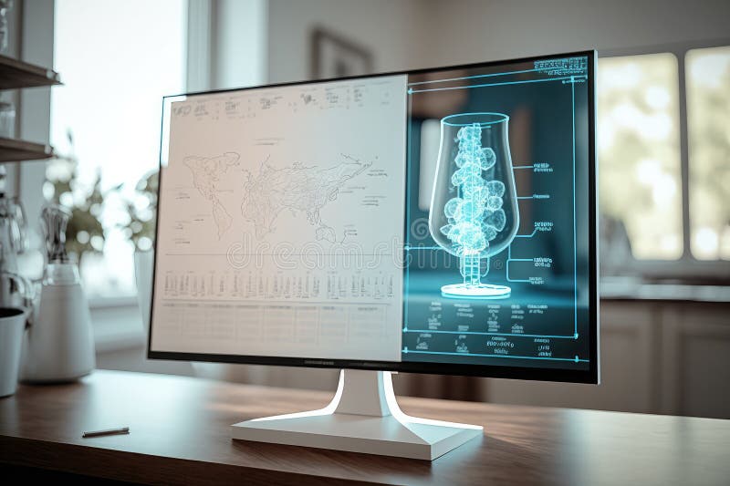 Monitor on the Desktop in the Office or Laboratory Stock Illustration ...
