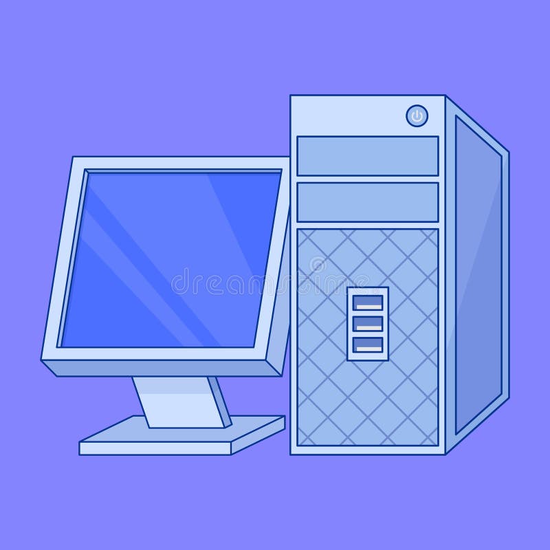 Monitor with Desktop Vector Illustration. PC Computer Icon Vector Stock ...