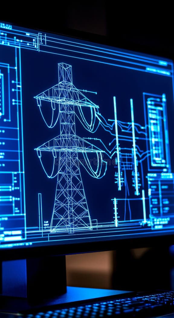 A Monitor Displaying a CAD Electrical Project that Includes a Power ...