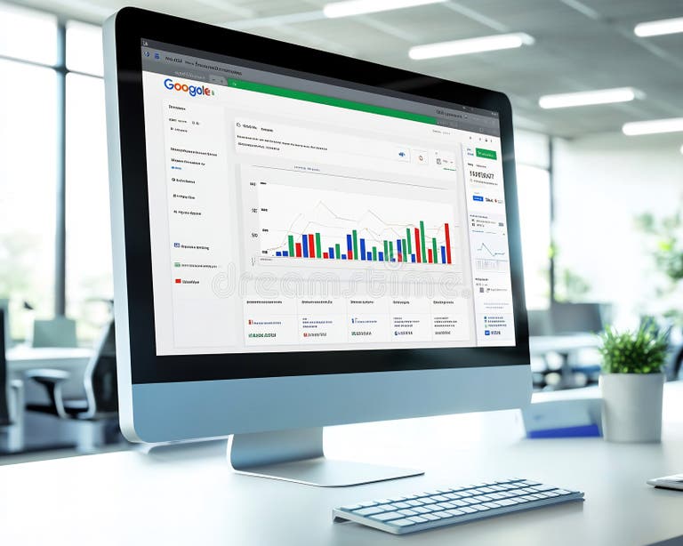 Monitor Displaying Google Analytics Dashboard on a Desk in a Bright ...