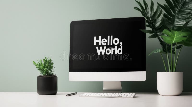 Monitor Displays Code on Green Wall Stock Image - Image of digital ...