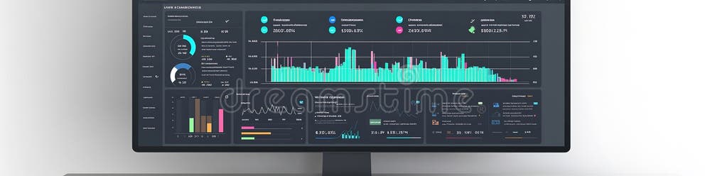 Monitor Displaying a Dashboard with Various Charts and Data ...