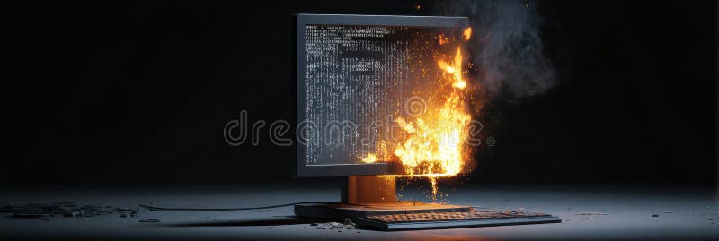 Monitor Experiencing Critical Failure with Flames and Error Message ...