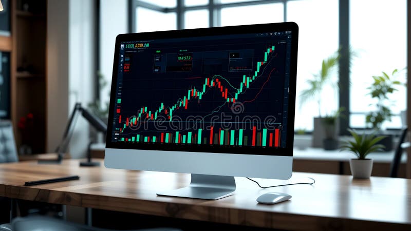 Monitor Displays Stock Market Analysis, Candlestick Chart, Financial ...