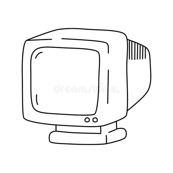 Monitor in Doodle Style. Vector Illustration Isolated on White Stock ...