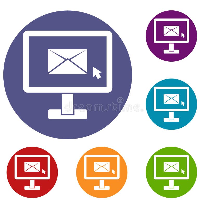 Monitor with Email Sign Icons 9 Set Stock Vector - Illustration of ...
