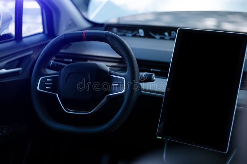 Monitor in EV Car with Isolated Blank Screen Use for GPS. Black Screen ...