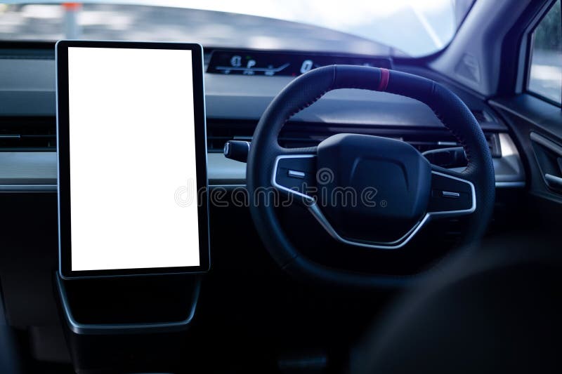 Monitor in EV Car with Isolated Blank Screen Use for GPS. Isolated on ...