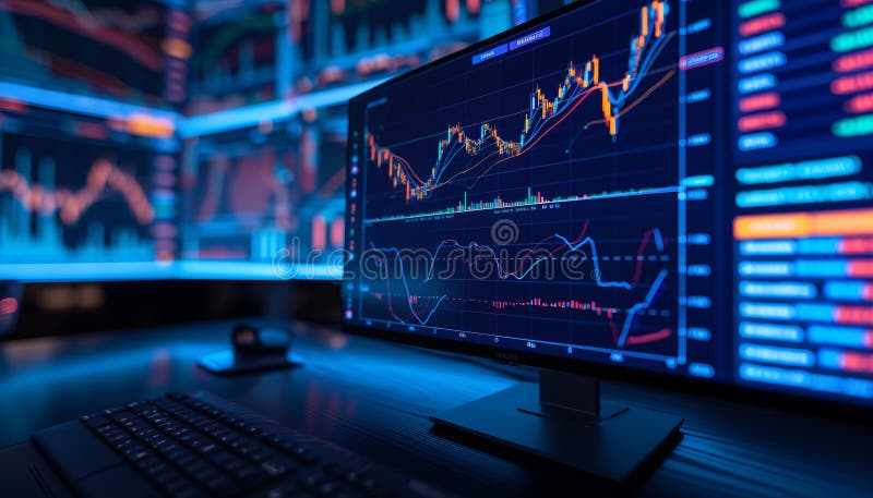 Monitor with Finance Stock Market Chart Stock Illustration ...
