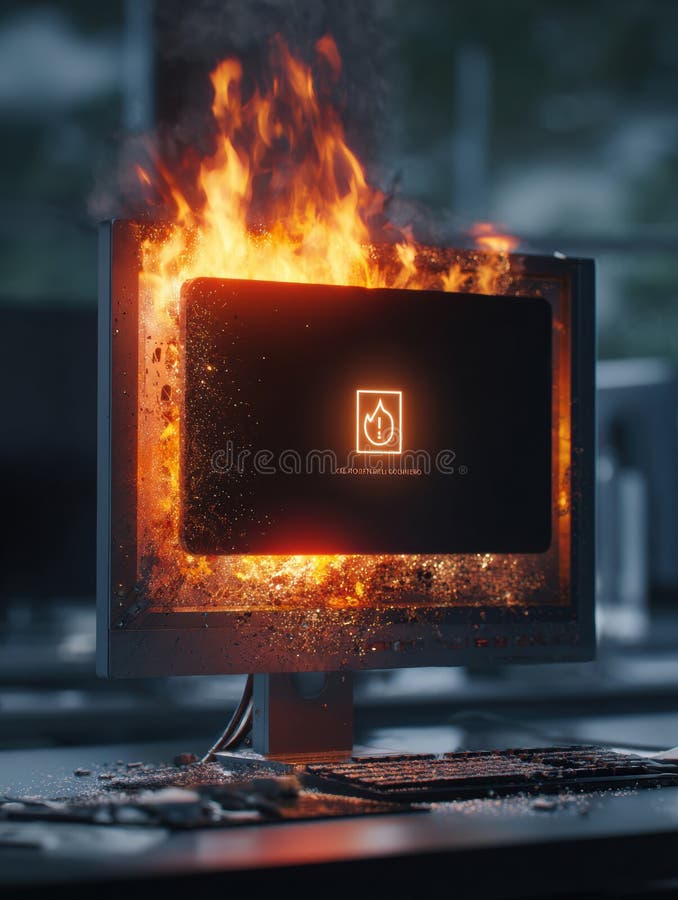 Monitor Experiencing Critical Failure with Flames and Burning Display ...