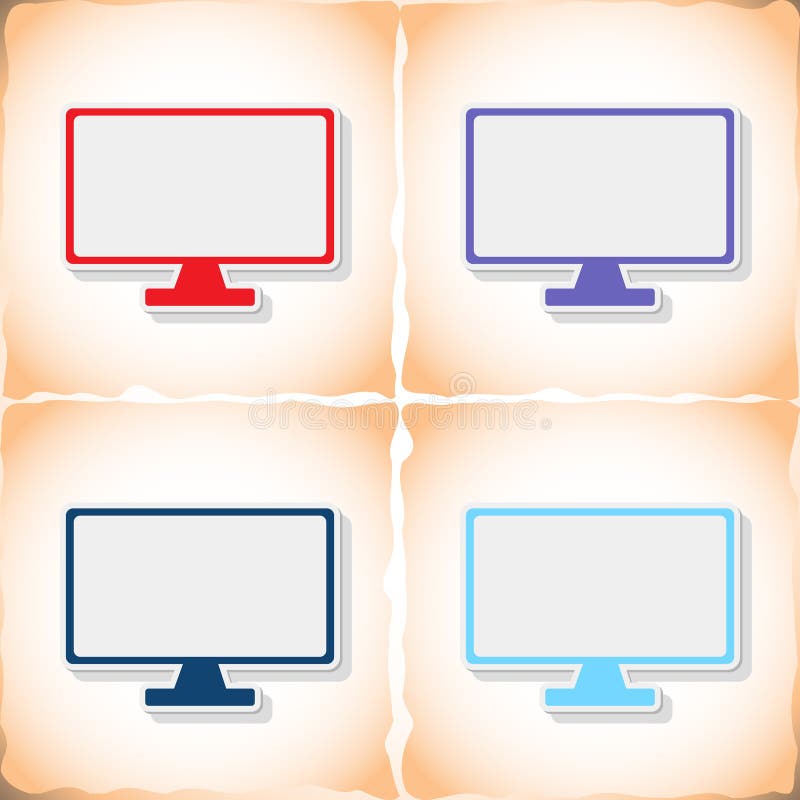 Monitor. Flat Sticker with Shadow on Old Paper Stock Vector ...