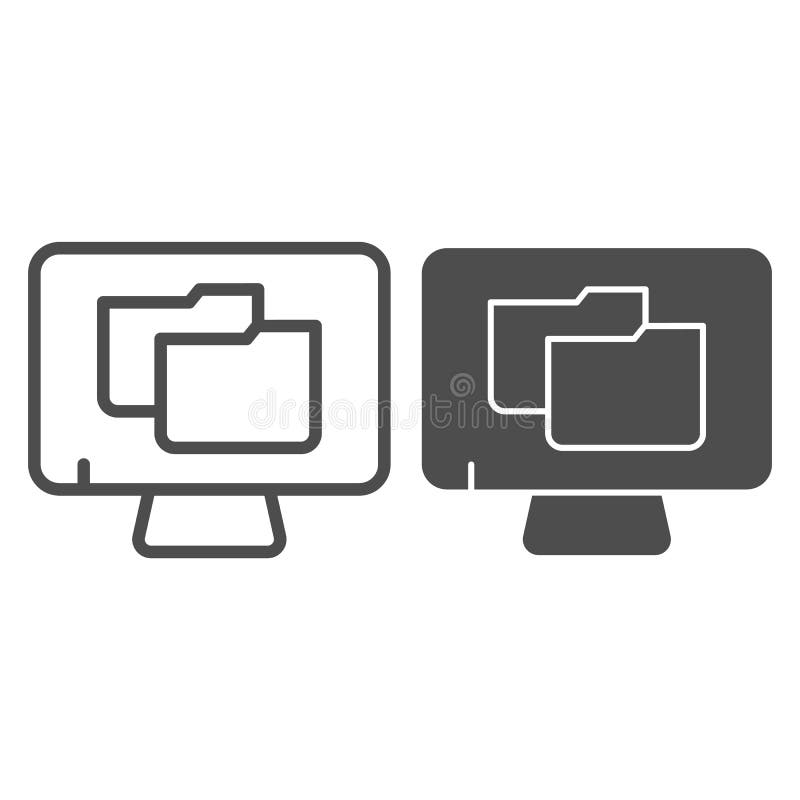 Monitor with Folder Line and Glyph Icon. File Folder on Pc Vector ...