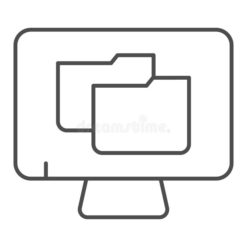 Monitor with Folder Line Icon. File Folder on Pc Vector Illustration ...