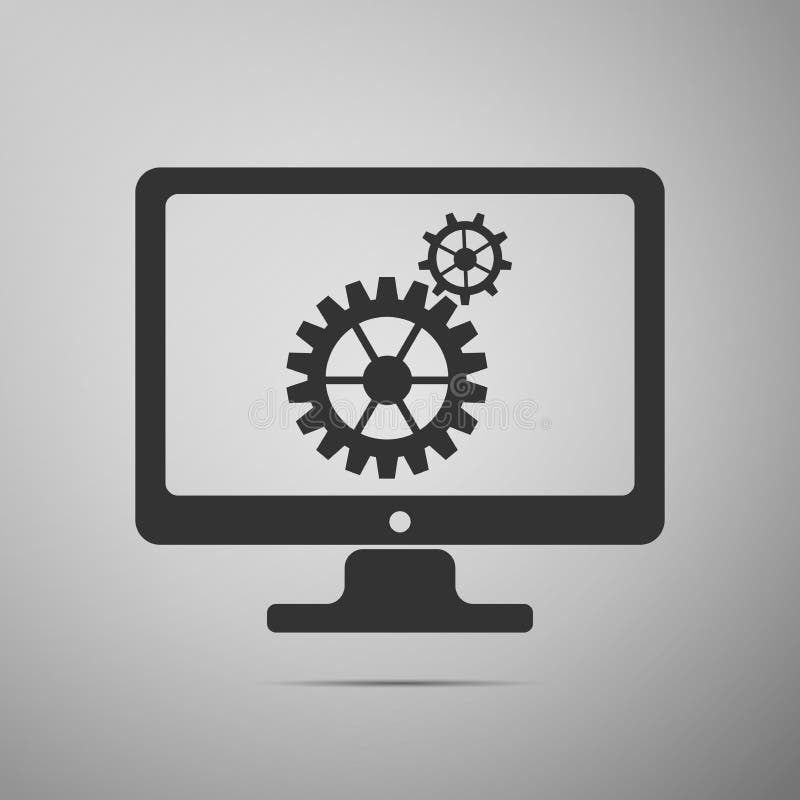 Monitor and Gears Flat Icon on Grey Background Stock Vector ...
