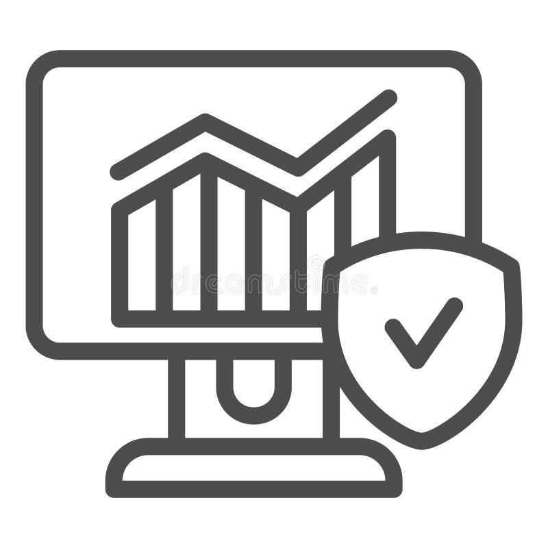 Monitor with Graph on the Screen Line Icon. Chart on Pc Vector ...