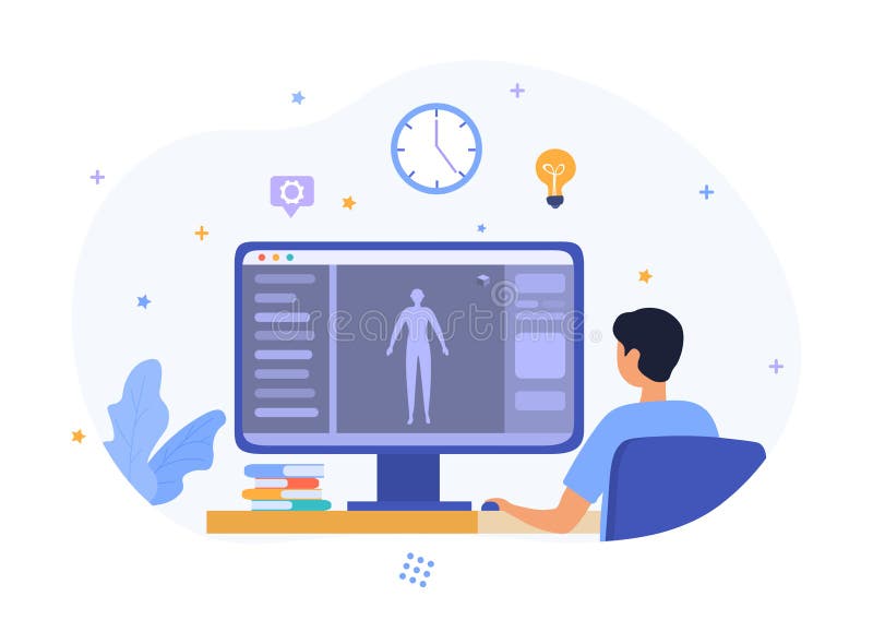 Monitor of Graphic Animator Creating Video Game Stock Vector ...