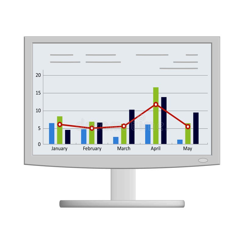 Monitor with Graphs and Charts on the Screen Isolated on White. Stock ...