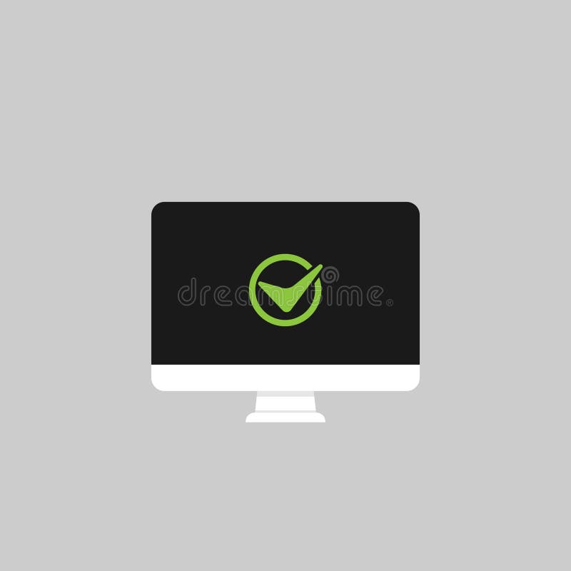 Monitor with Green Checkmark Icon Stock Illustration - Illustration of ...