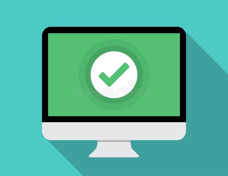 Monitor with Green Checkmark Notification in a Flat Design Stock Vector ...