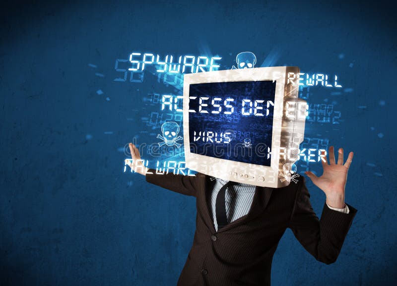 Monitor Head Person with Hacker Type of Signs on the Screen Stock Photo ...