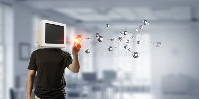 Monitor Headed Man. Mixed Media Stock Image - Image of business, face ...